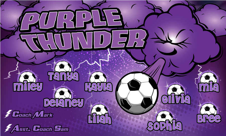 3'x5′ Vinyl Banner Purple Thunder - Soccer Clipart - Large Size Png ...