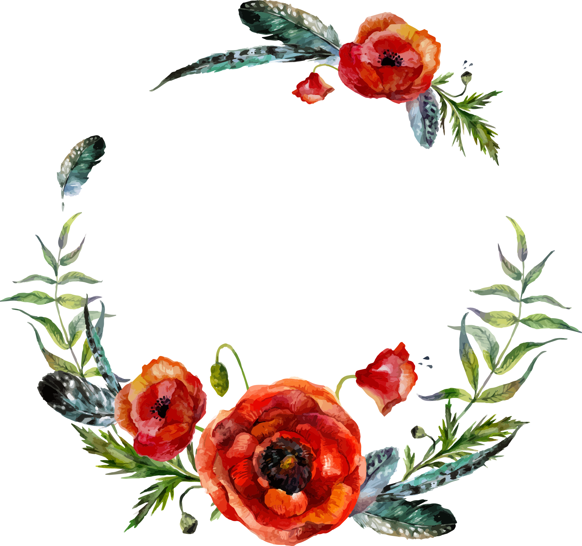 2008 X 1886 7 - Red Flower Wreath Watercolor Clipart - Large Size Png ...