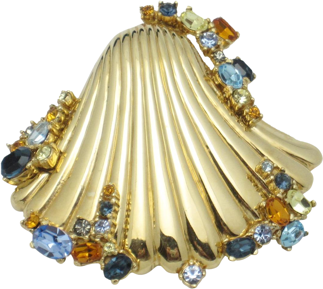 Rare Ciner Jeweled Seashell Brooch Pin Brooches - Body Jewelry Clipart ...