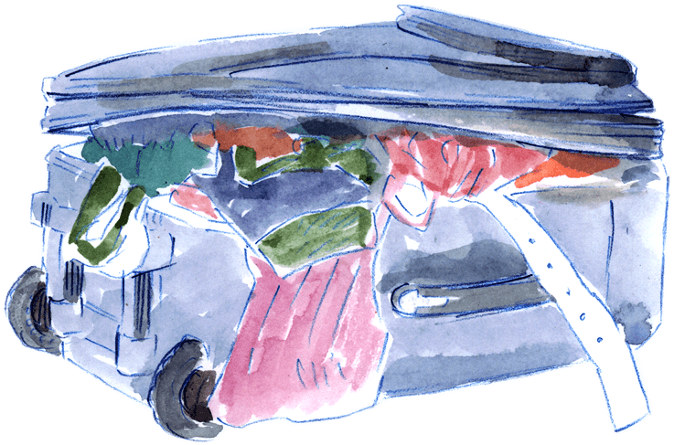 Illustration Of An Overpacked Suitcase, As Seen In - Watercolor Paint ...