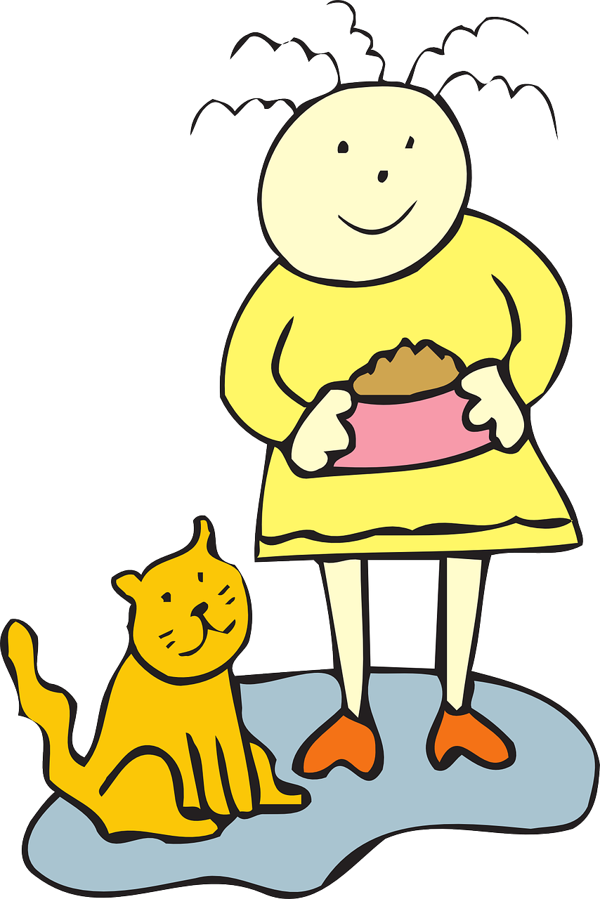 Cat Food Bowl Girl Child Pet Png Image - Feed The Cat Clipart ...