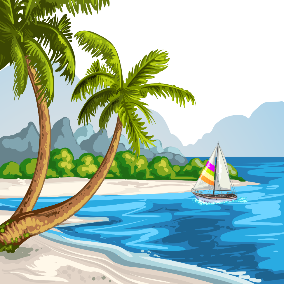 Beach Sticker - Sea Beach Scenery Drawing Clipart - Large Size Png ...