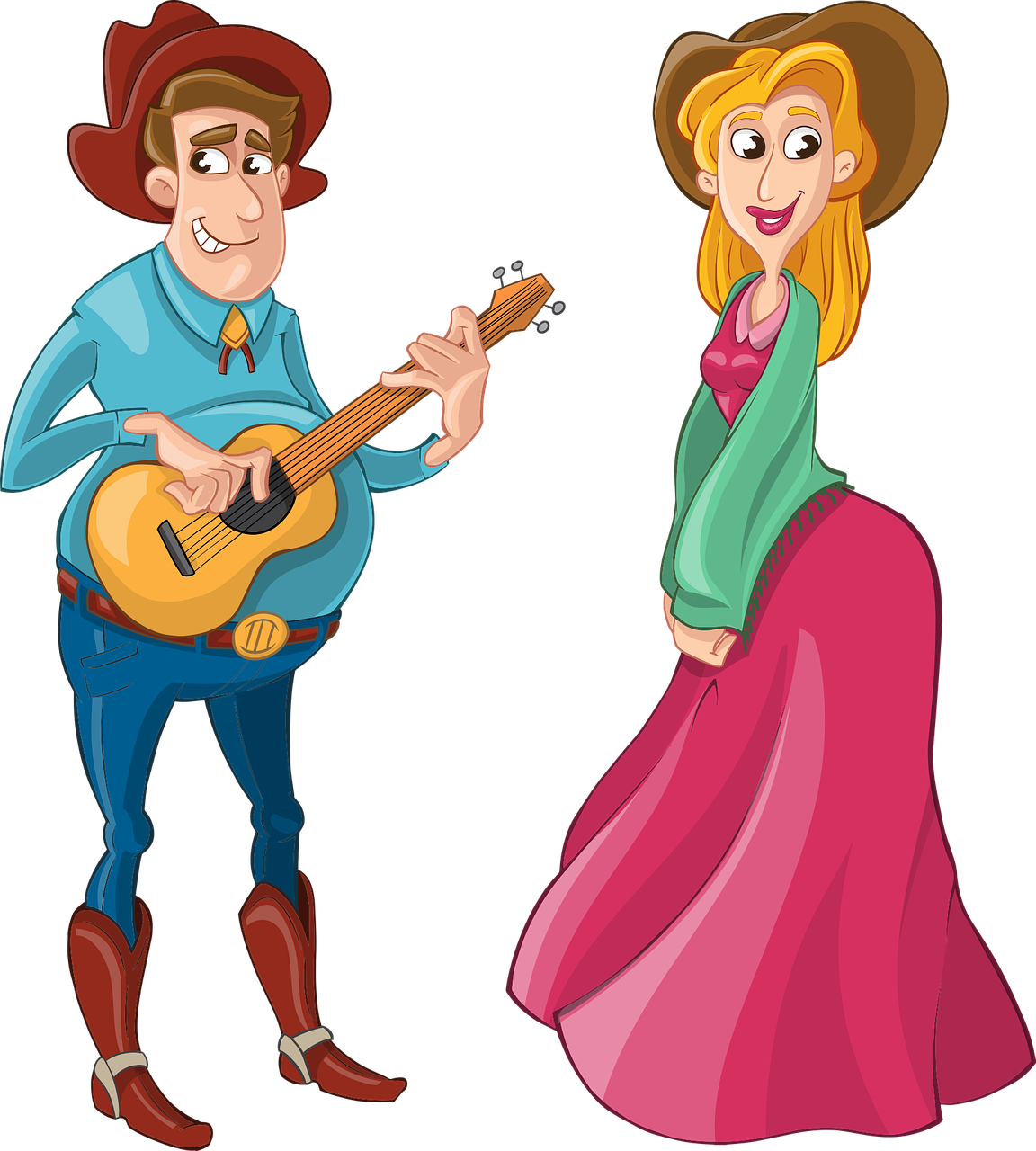 Cowboy Guitar Girl Western Png Image - Singer Couple Cartoon Clipart ...