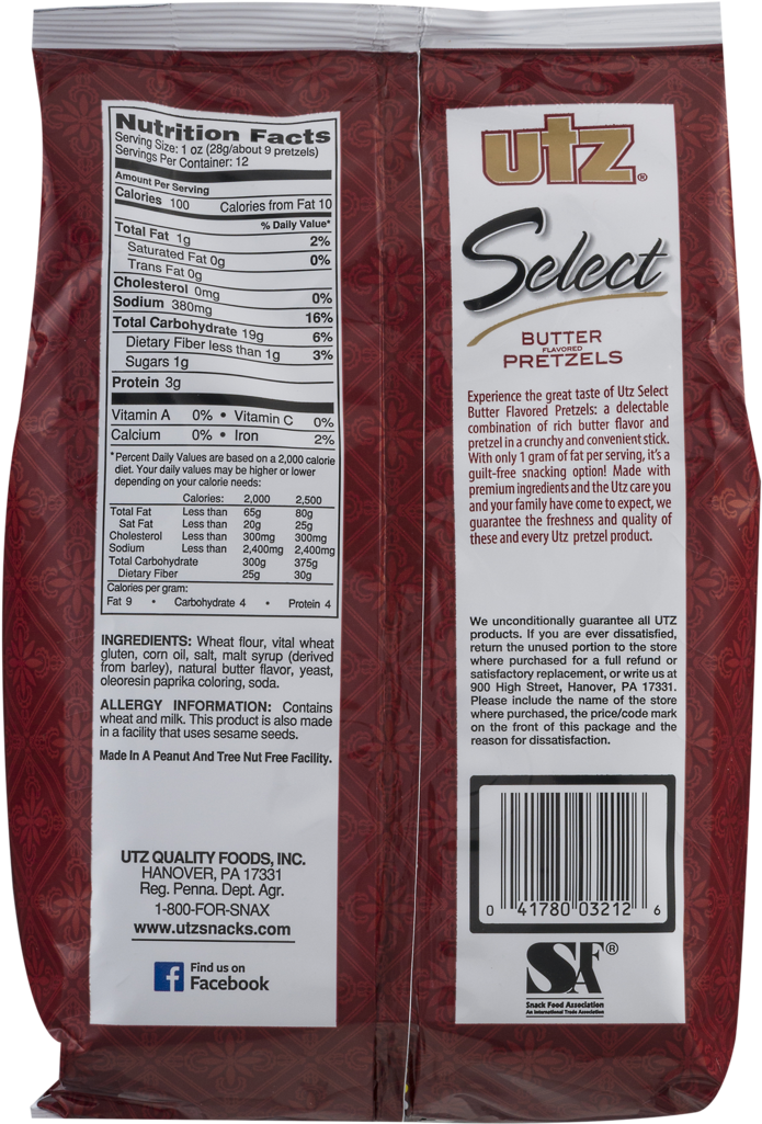 Utz Chocolate Covered Pretzels Ingredients Clipart - Large Size Png ...