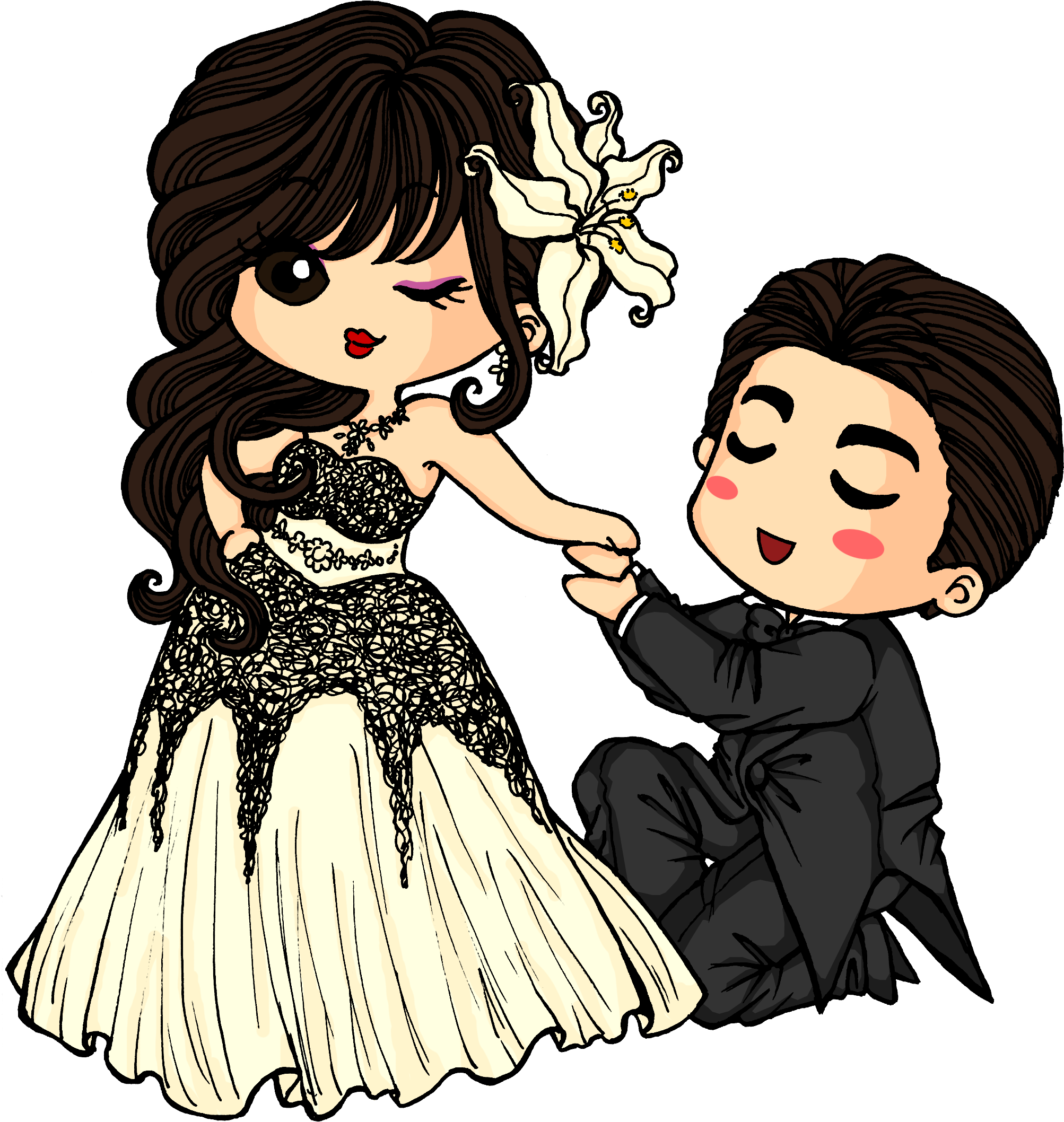 Drawn Wedding Chibi - Cartoon Clipart - Large Size Png Image - PikPng