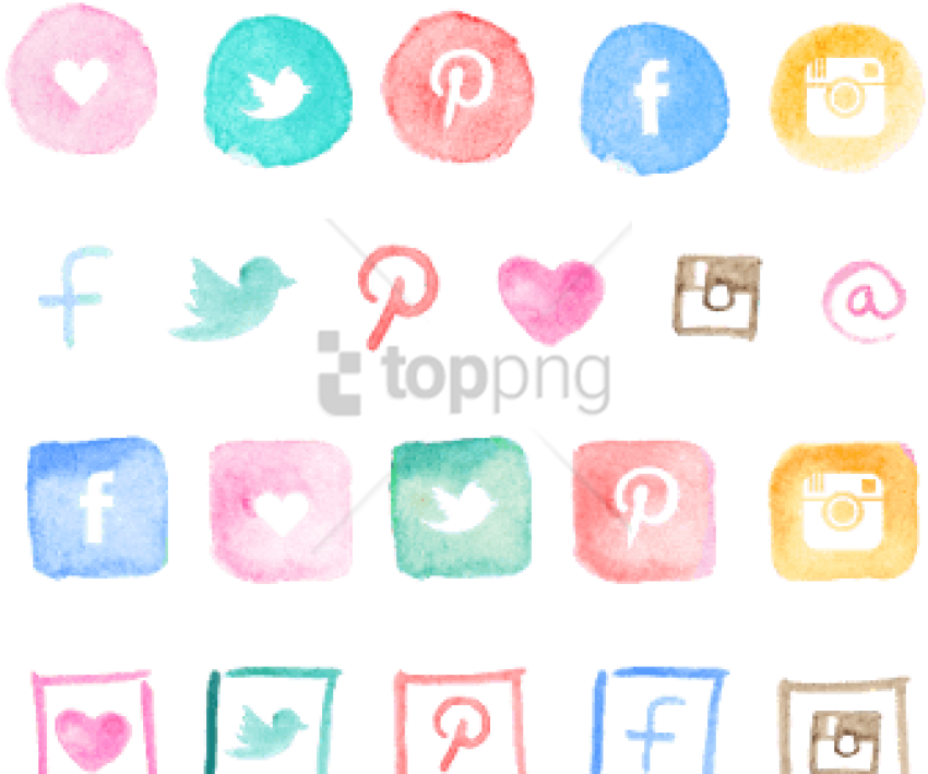 Watercolour Social Media Icons Clipart - Large Size Png Image - PikPng