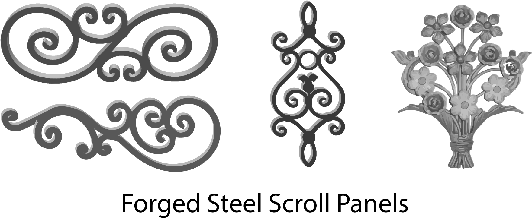 Download Wrought Iron Scrolls Forged Steel Scroll Panels Wide Monochrome Clipart Png Download