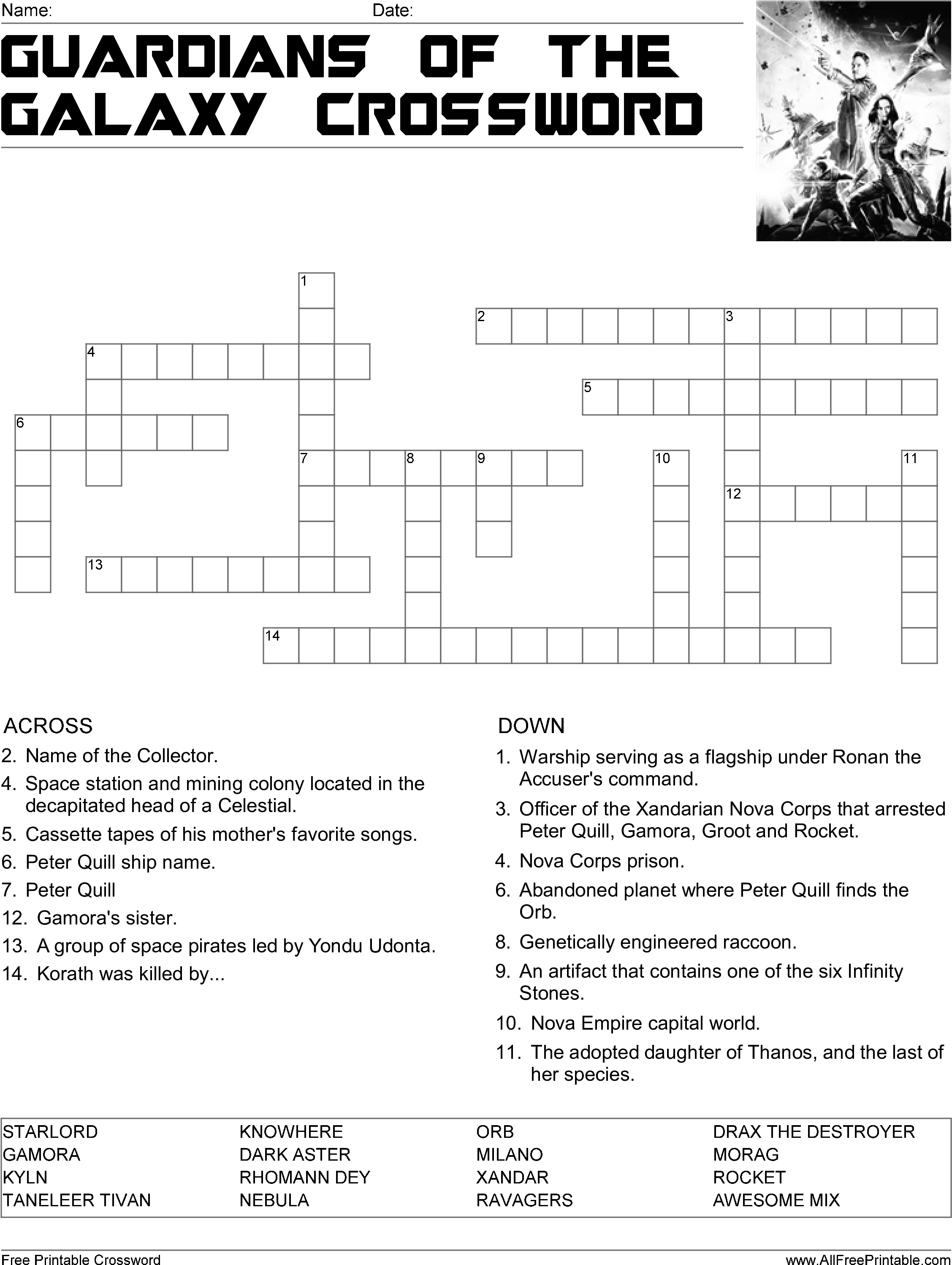 Guardians Of The Galaxy Crossword Game - Marvel Crossword Puzzles ...