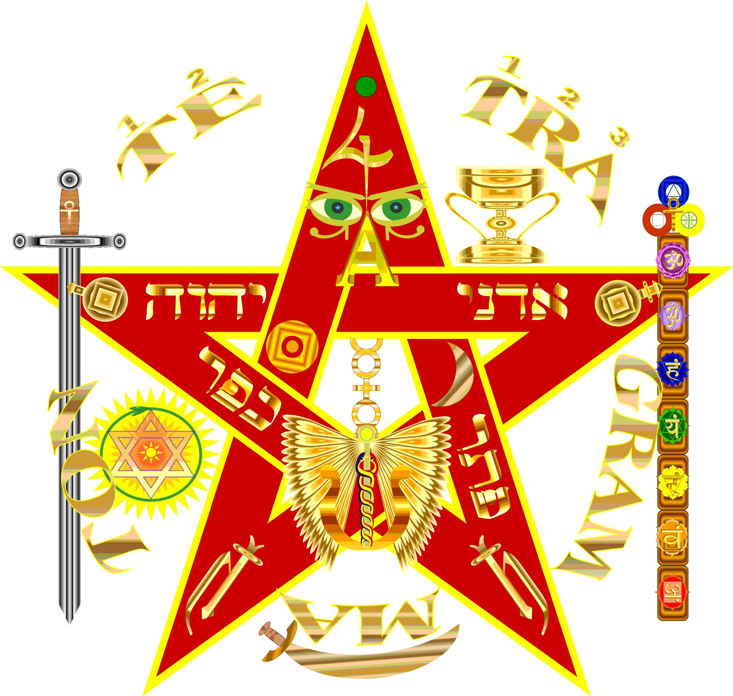 7 Chakras In Pentagram Or Pentagrama - Caduceus 7 Chakras Clipart ...