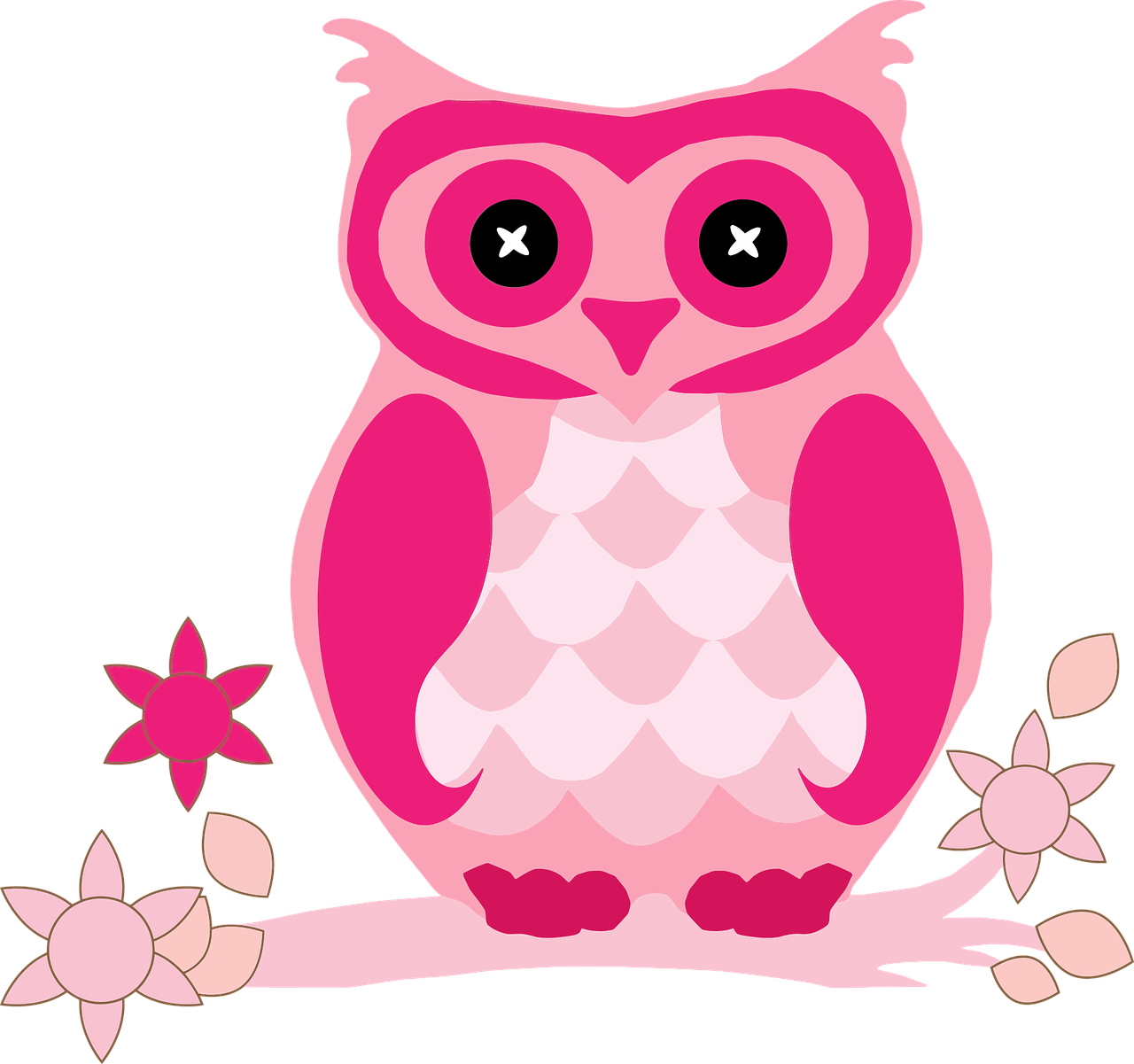 Bird Floral Flowers Flying Owl Png Image - Pink Owl Clipart - Large ...