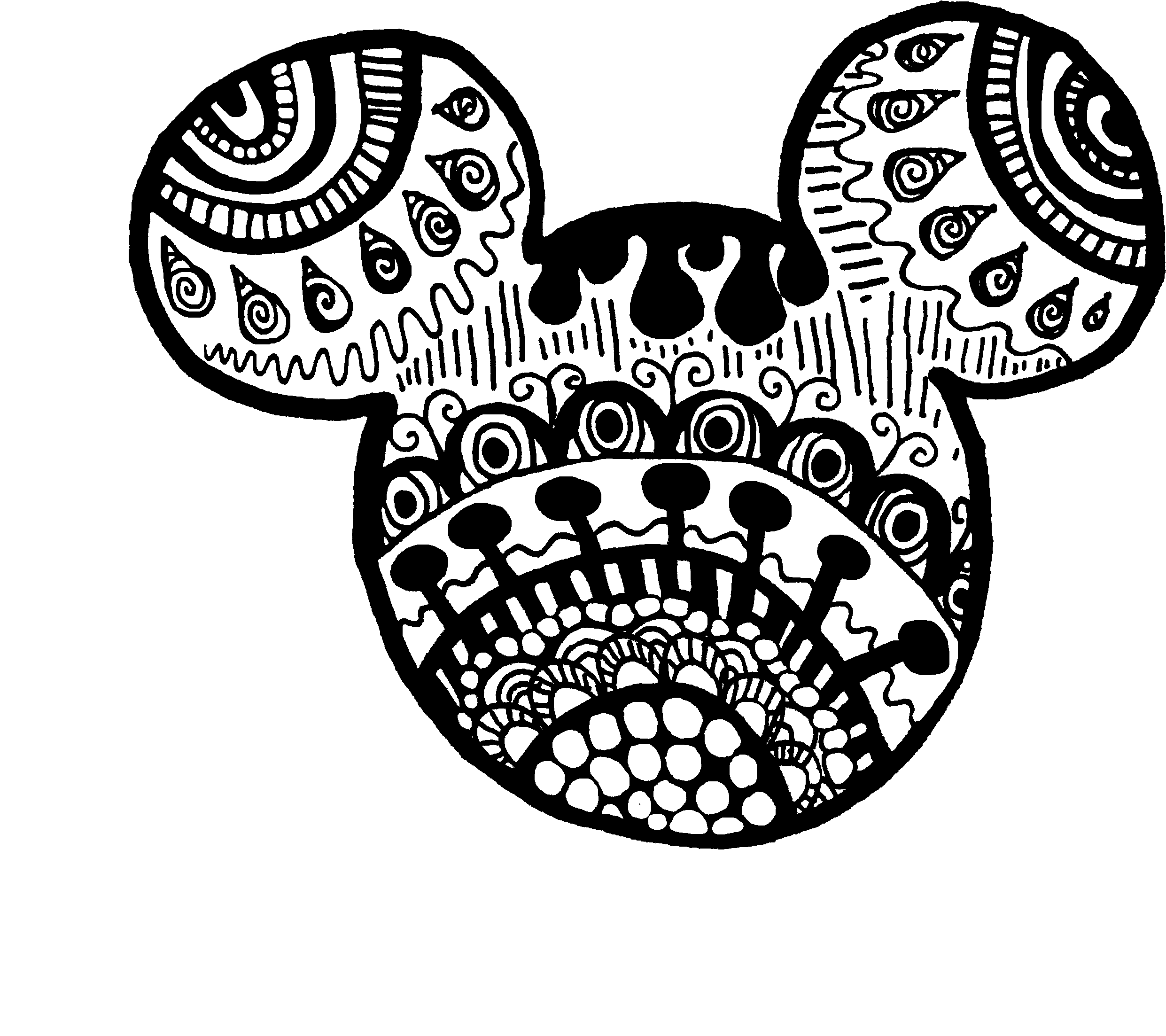 Mickey Mouse Zentangle - Illustration Clipart - Large Size Png Image ...