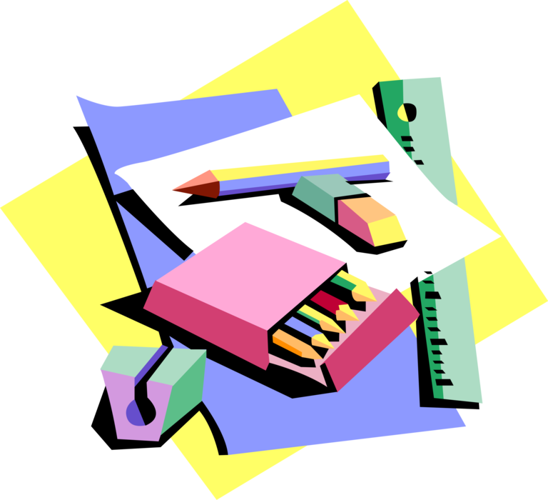 Vector Illustration Of School Classroom Education And - School Supplies ...