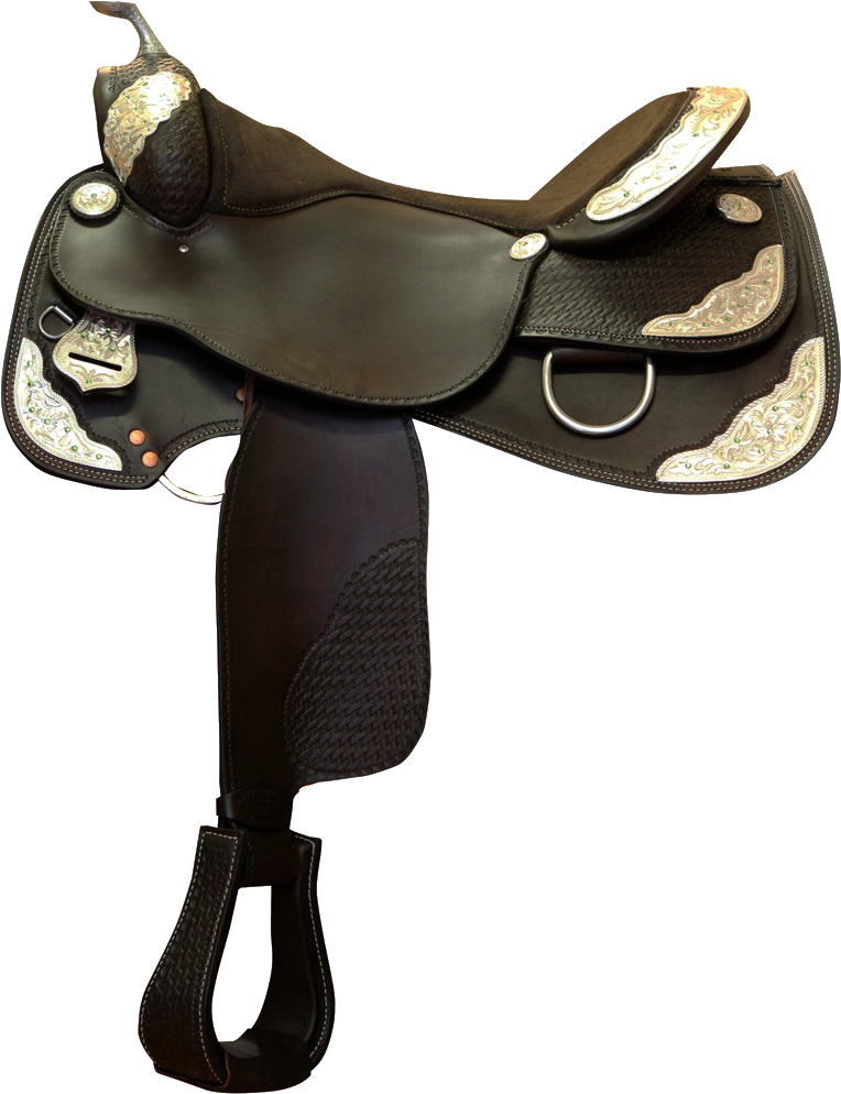 Western Show Saddle Black Silver - Black Horse Saddle Png Clipart ...