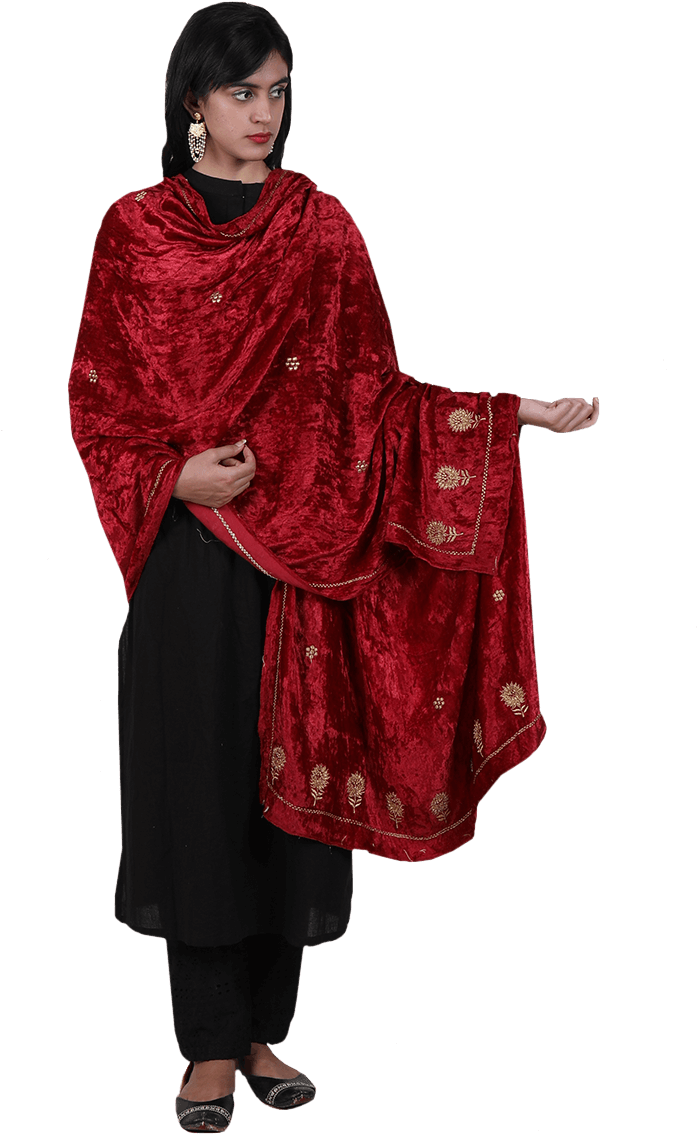 Red Zari Embroidery Velvet Odhani - Silk Clipart - Large Size Png Image ...