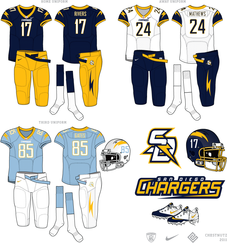 San Diego Chargers - Cincinnati Bengals Concept Uniforms Clipart ...
