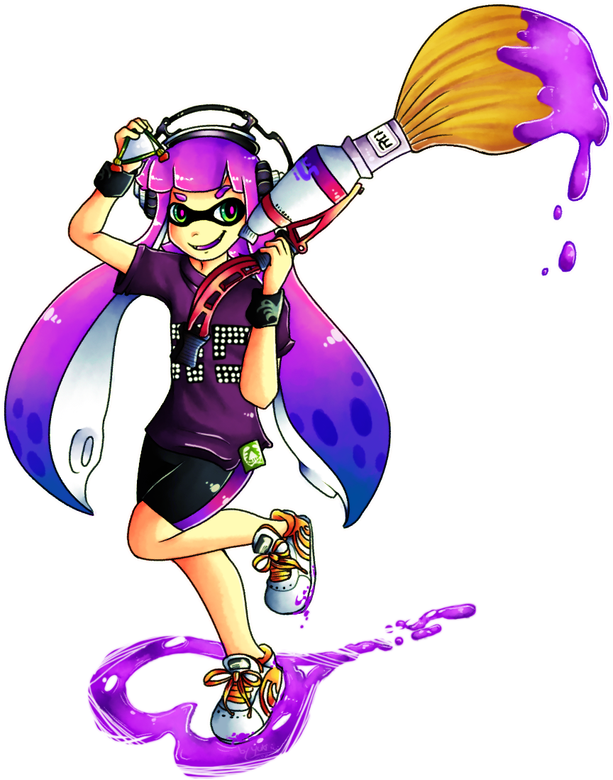 Purple Inkling Girl - Ink Brush Splatoon Drawing Clipart - Large Size ...