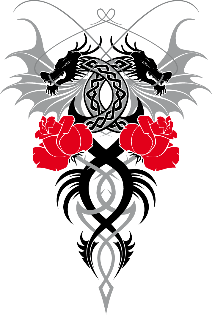 2 Dragons 2roses - Two Dragon Tattoo Design Clipart - Large Size Png ...