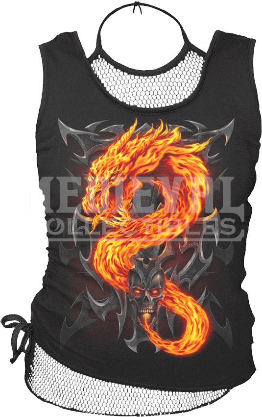 Layered Fire Dragon Mesh Sleeveless Top - Fire Dragon T Shirts Clipart ...