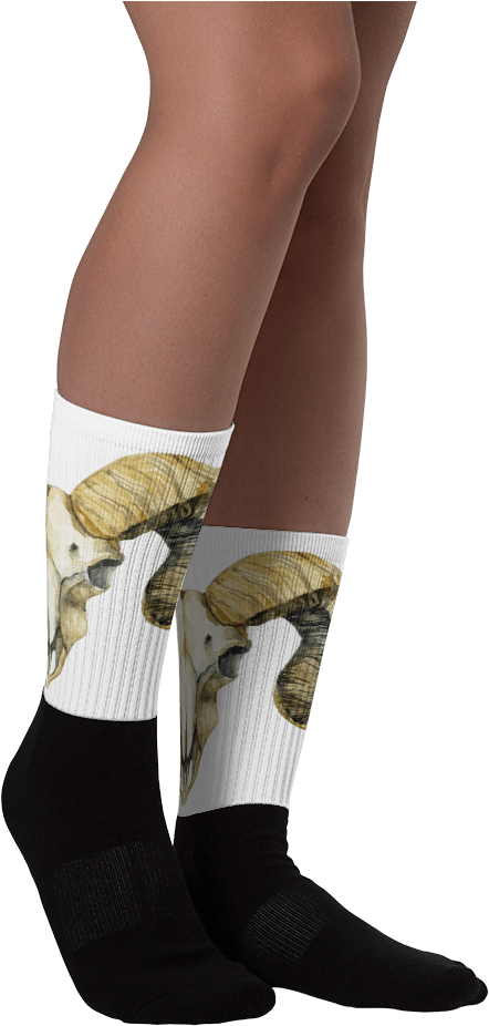 Ram Skull Black Foot Socks - Build The Wall Socks Clipart - Large Size ...