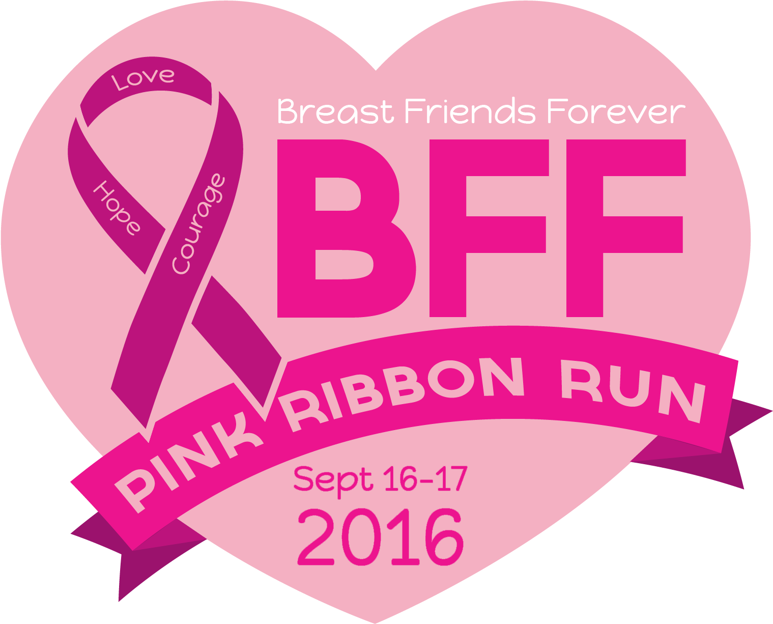 Bff Pink Ribbon Run - Heart Clipart - Large Size Png Image - PikPng