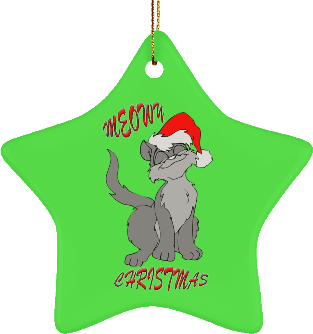 Meowy Cat Christmas Tree Ornament Green Round Oval - Christmas Day ...
