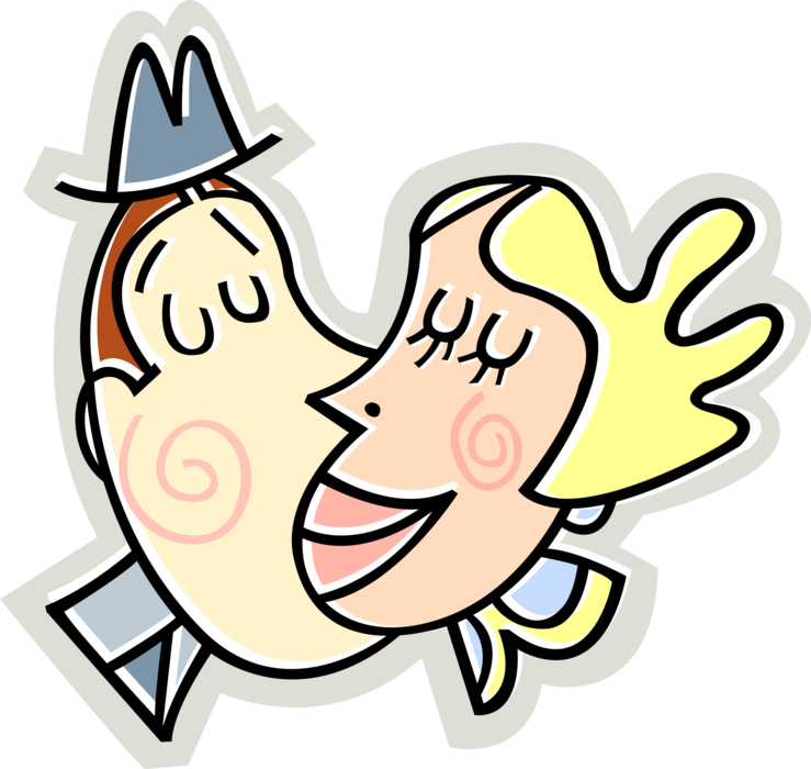 Vector Illustration Of Romantic Couple Embrace And - Se Faire La Bise ...