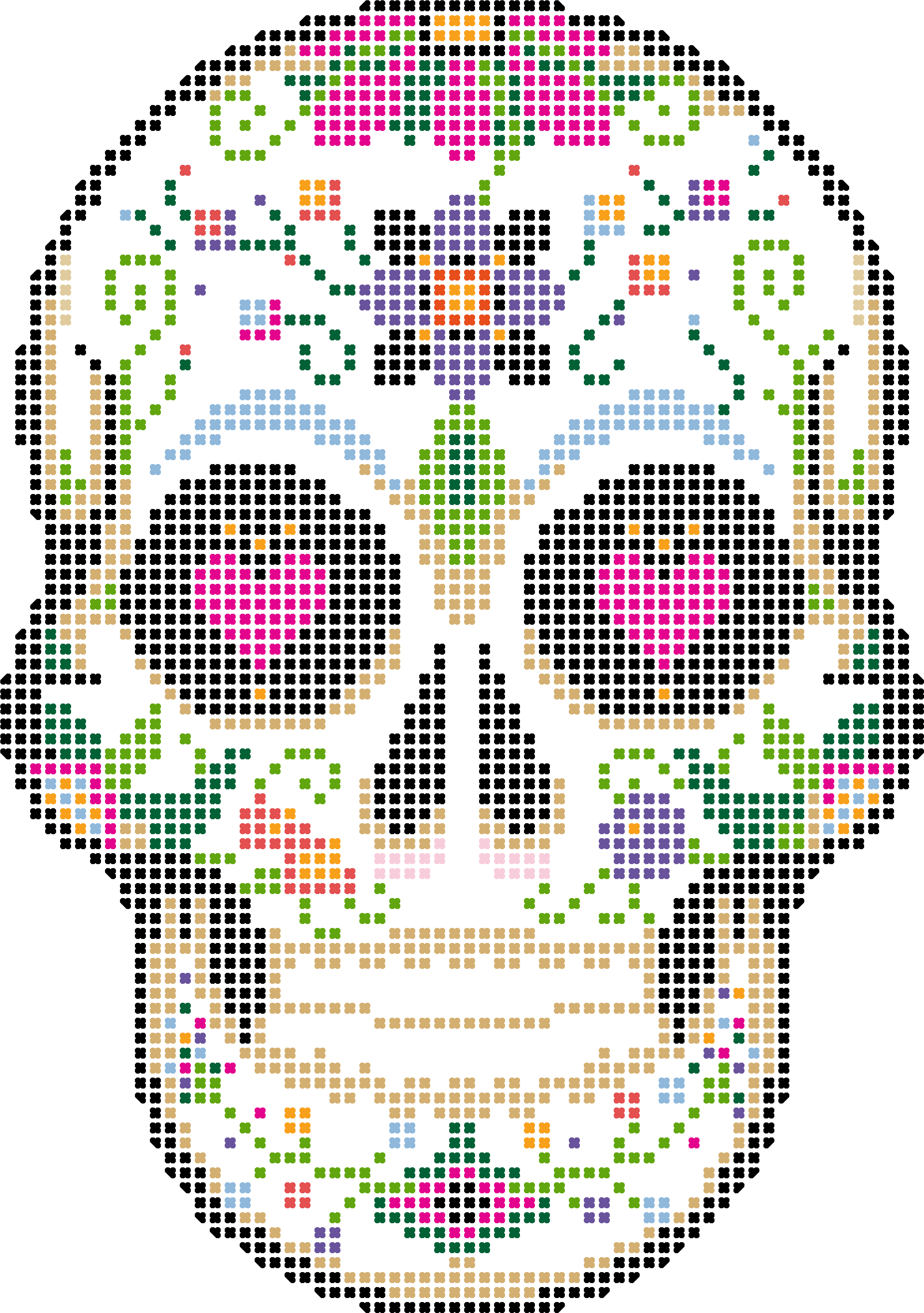 Color Coded, Pre Printed On A T Shirt - Sugar Skull Skull Pixel Art ...