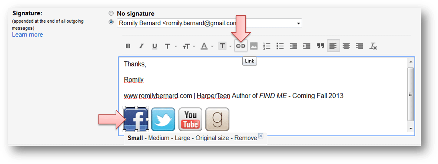 Click Insert Link Icon In The Signature's Formatting - Youtube Clipart ...
