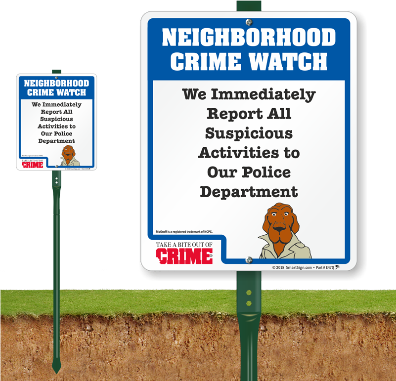 Report Suspicious Activities Crime Watch Lawnboss Sign - Warning German ...