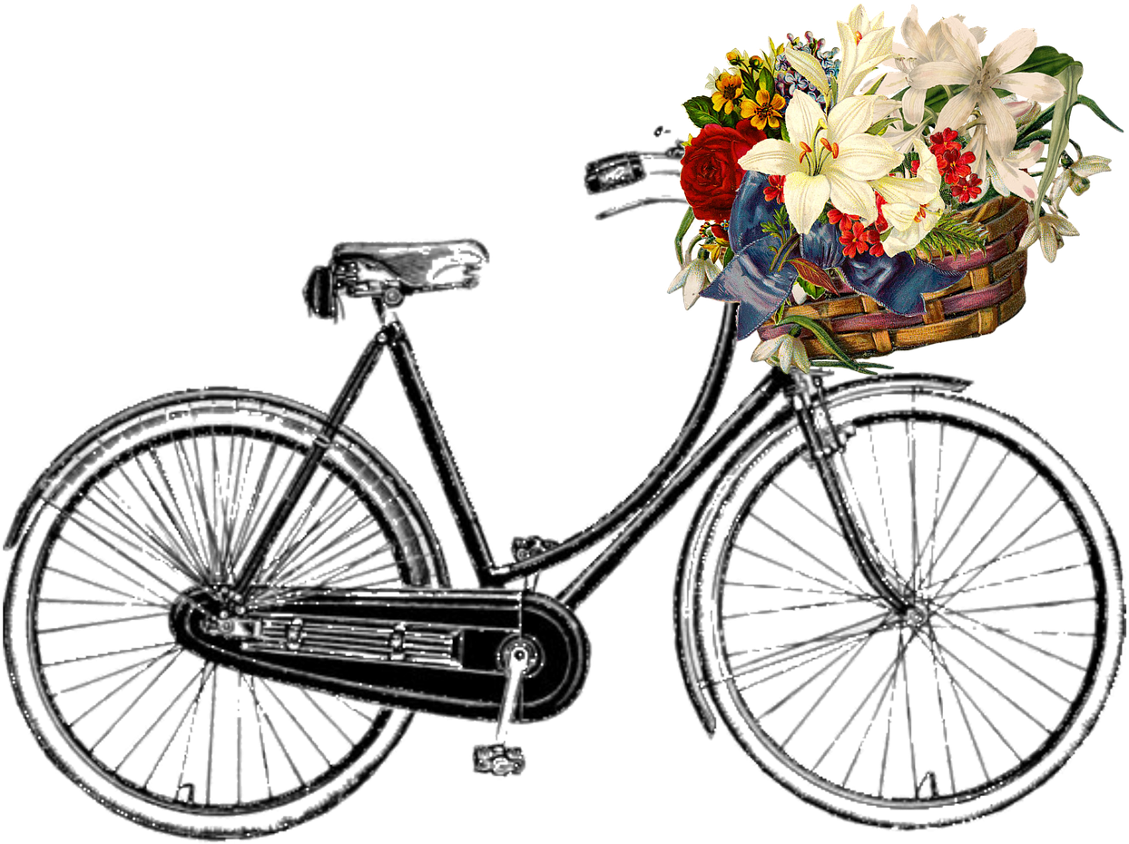 Vintage Bicycle Png - Bike With Flowers Transparent Background Clipart ...