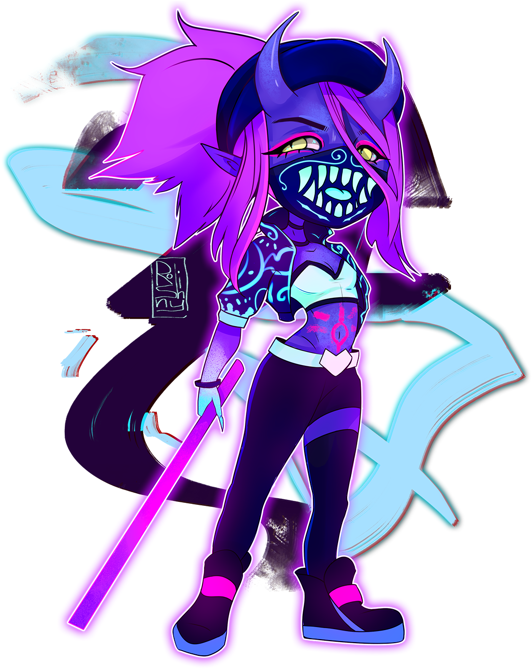 Akali Kda Akali League Of Legends Neon Chibi Cute Anime - Illustration ...