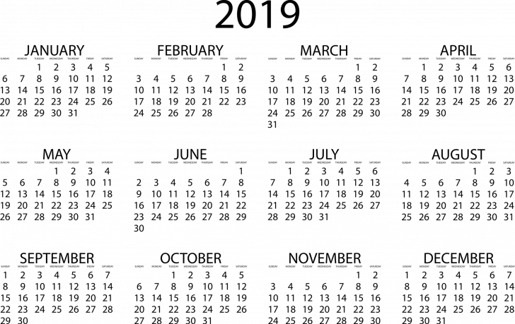 Calendar Template 2019 Png - Printable Small Calendar 2019 Clipart ...