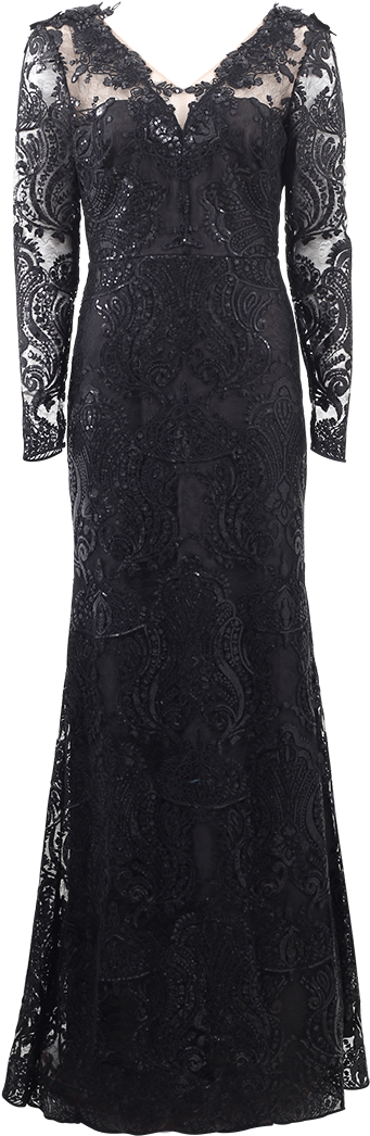 Marchesa Notte V-neck Lace Overlay Embroidered Gown - Gown Clipart ...