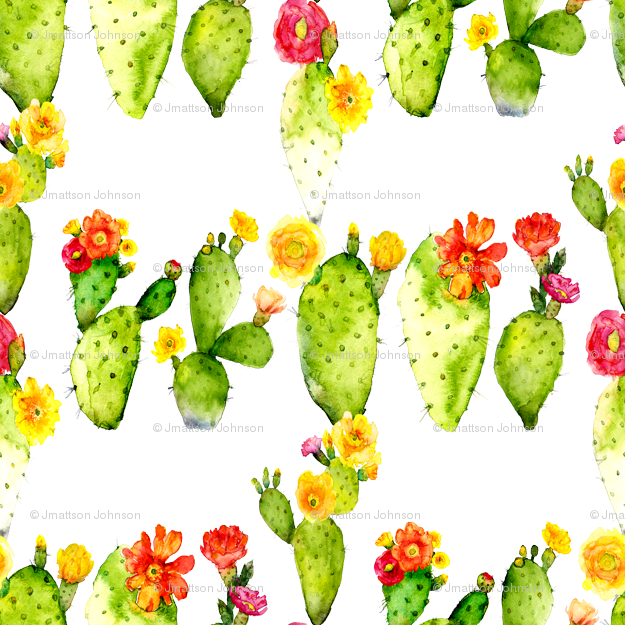 Prickly Pear Watercolor Cactus On White Wallpaper Clipart - Large Size ...