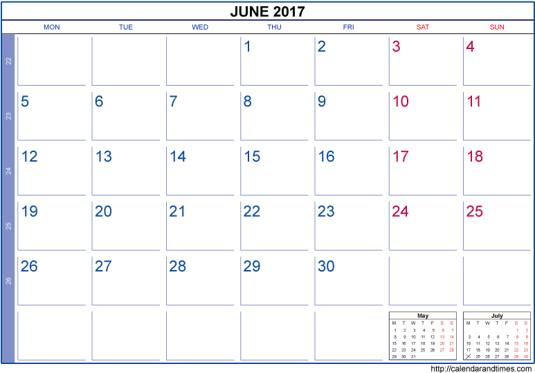 June 2017 Printable Calendar Template 2018 - July 2018 Calendar ...