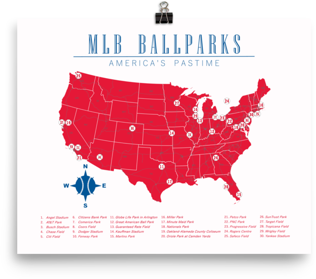 Mlb Ballparks Map List Poster Chicago Cubs Colors - Estados Democratas ...