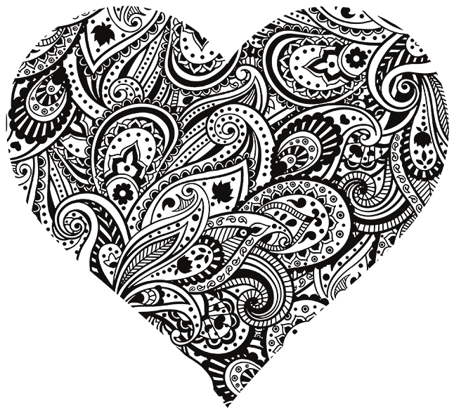 Paisley Heart Black And White - Paisley Pattern Clipart - Large Size ...