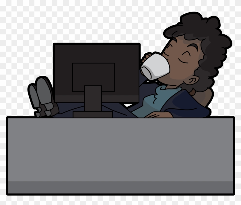 Black Cartoon Woman Drinking Coffee While Using A Computer - Cartoon ...