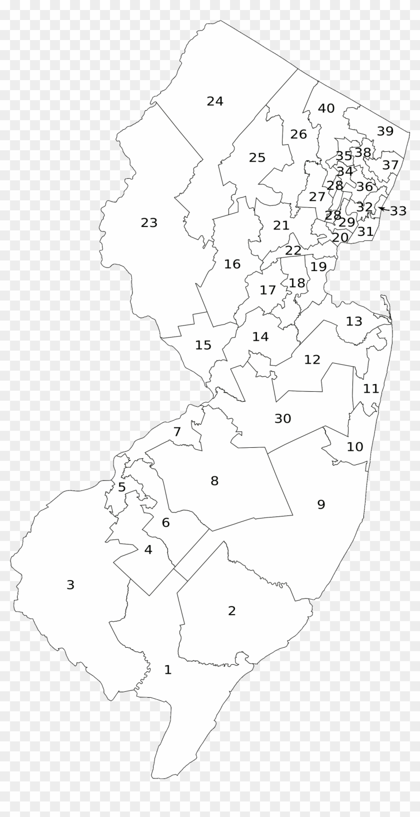 New Jersey Legislative Districts 2001 Numbered Clipart (#1947971) - PikPng