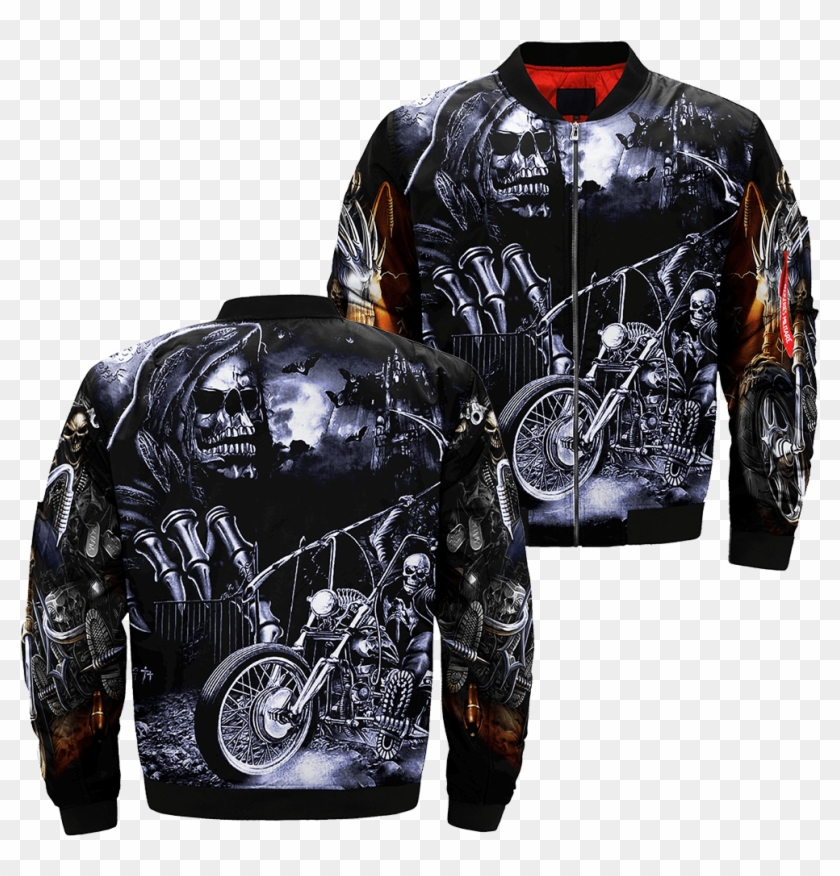 Com Skeleton On Motorcycle With Scythe Over Print Jacket - Familyloves ...