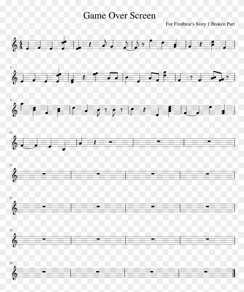 Game Over Screen For Fredbear's Story - Sheet Music Clipart (#2904507 ...