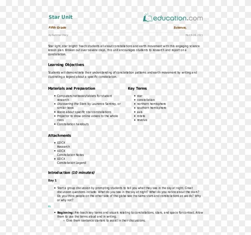 Star Unit Lesson Plan Transparent Background - Lesson Plan About ...