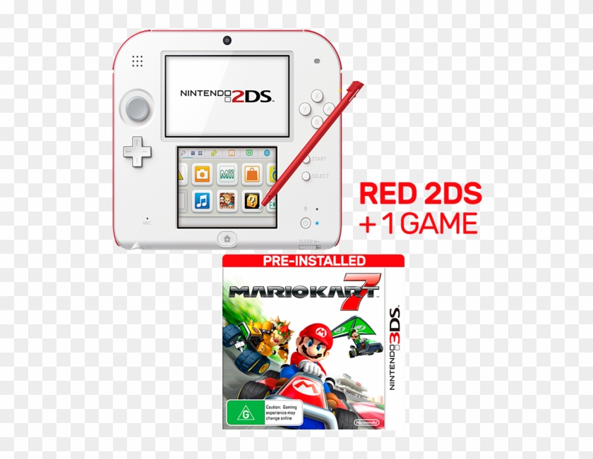 Nintendo 2ds Red Console 3 Games - 2ds Mario Karts 7 Clipart (#3950136 ...