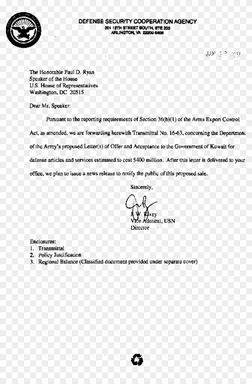 Transmittal No - 16-63 - United States Department Of Defense Clipart ...