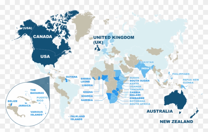A World Map Showing The Anglosphere - Map Of Where English Is Spoken ...