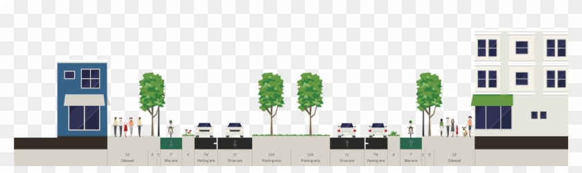American Street With Center Median - Typical Section Bat Lane Clipart ...