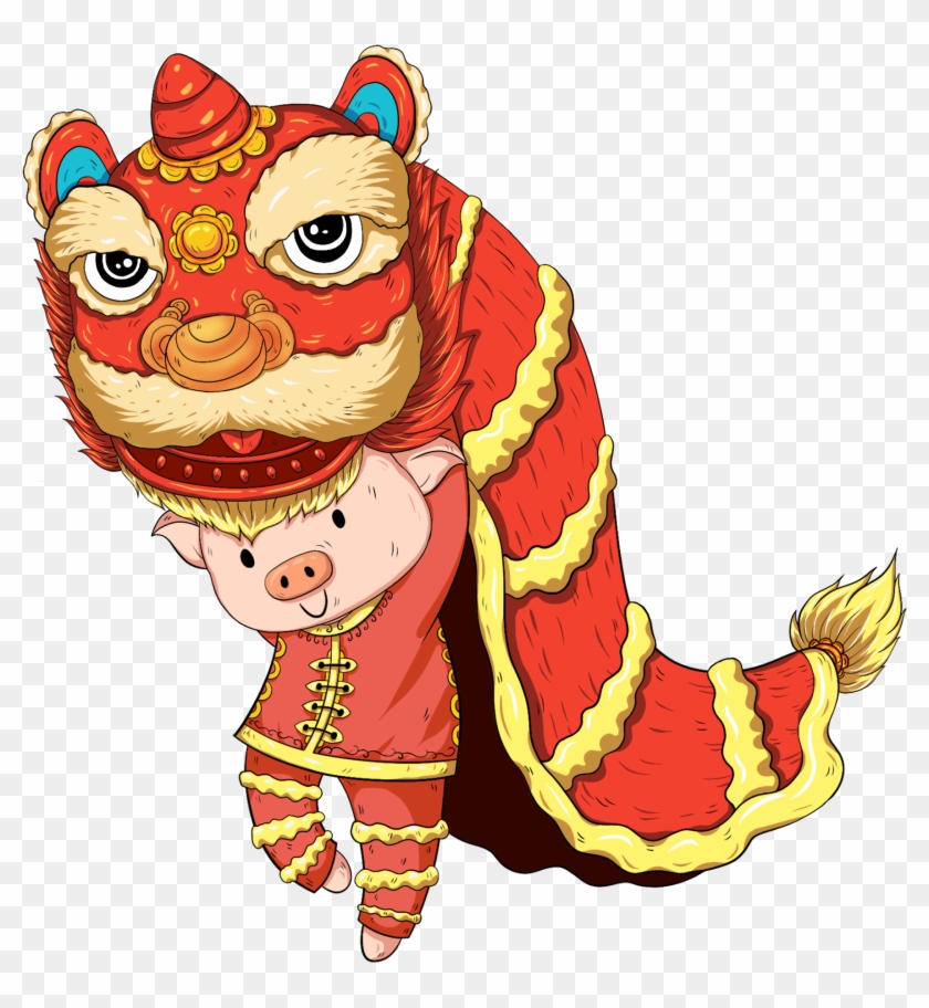 Hand Painted Festive Pig Vector Year Element Layered - Cartoon Clipart ...