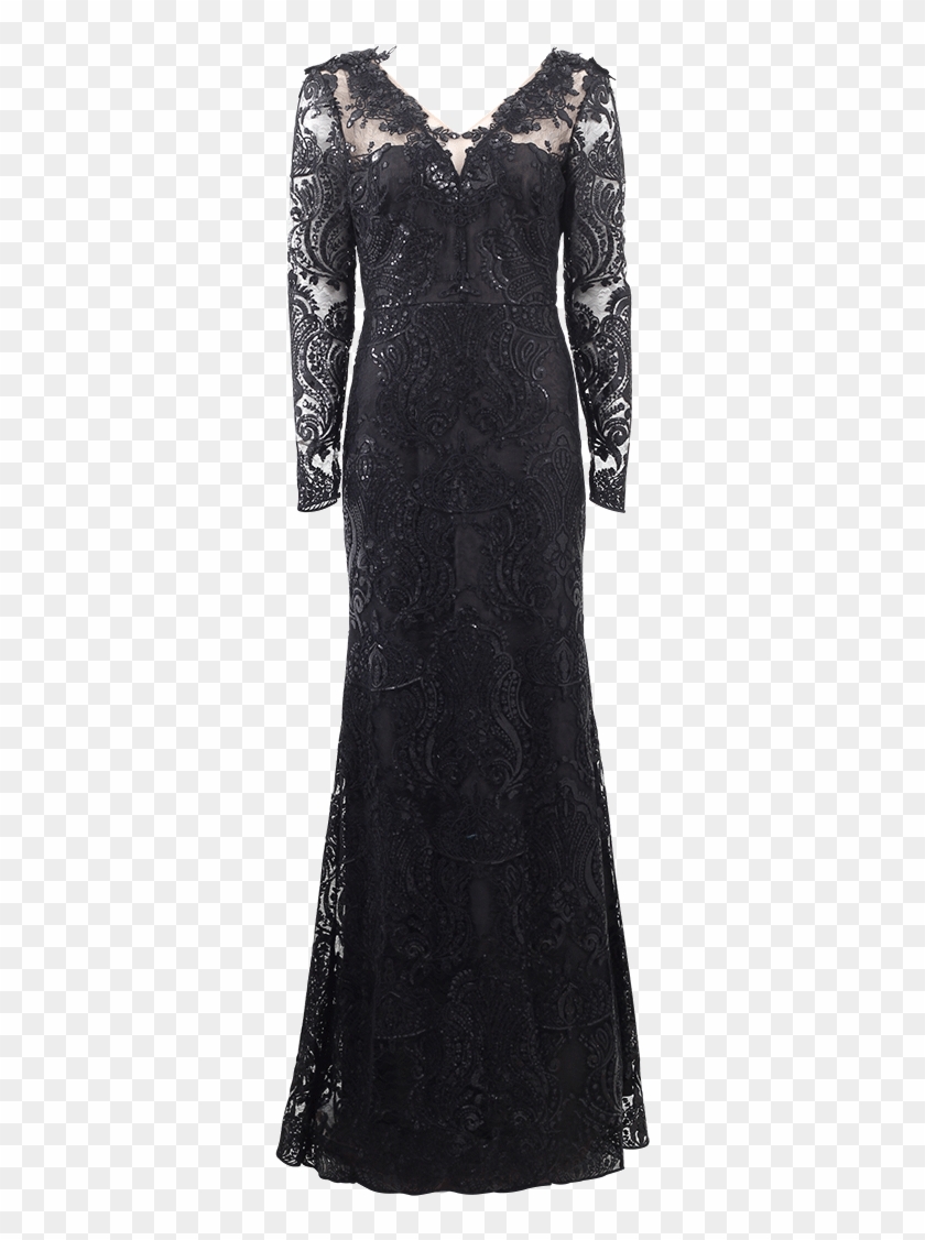 Marchesa Notte V-neck Lace Overlay Embroidered Gown - Gown Clipart ...