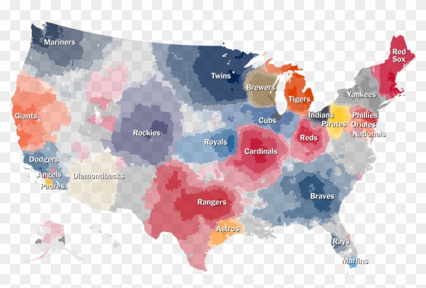 Nytbaseballmap - Mlb Fan Map Clipart (#5670993) - PikPng