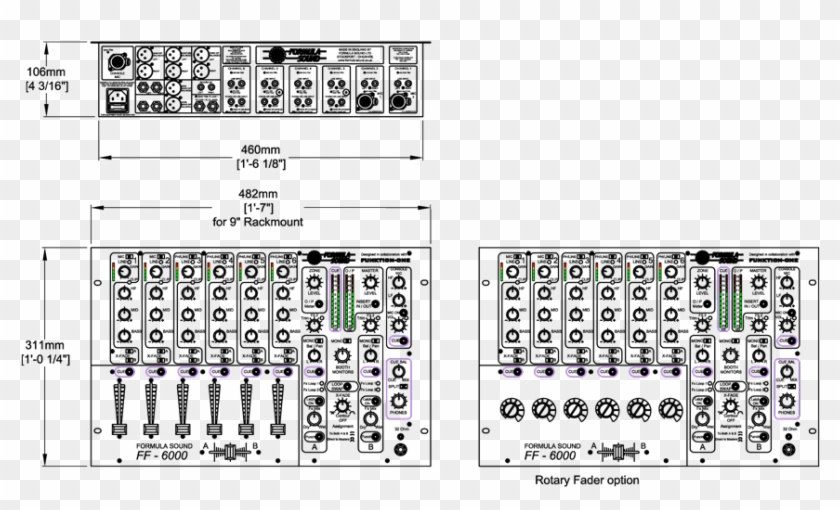Download Ff6000 Dj Mixer Technical Drawing - Sound Mixer Dimension ...